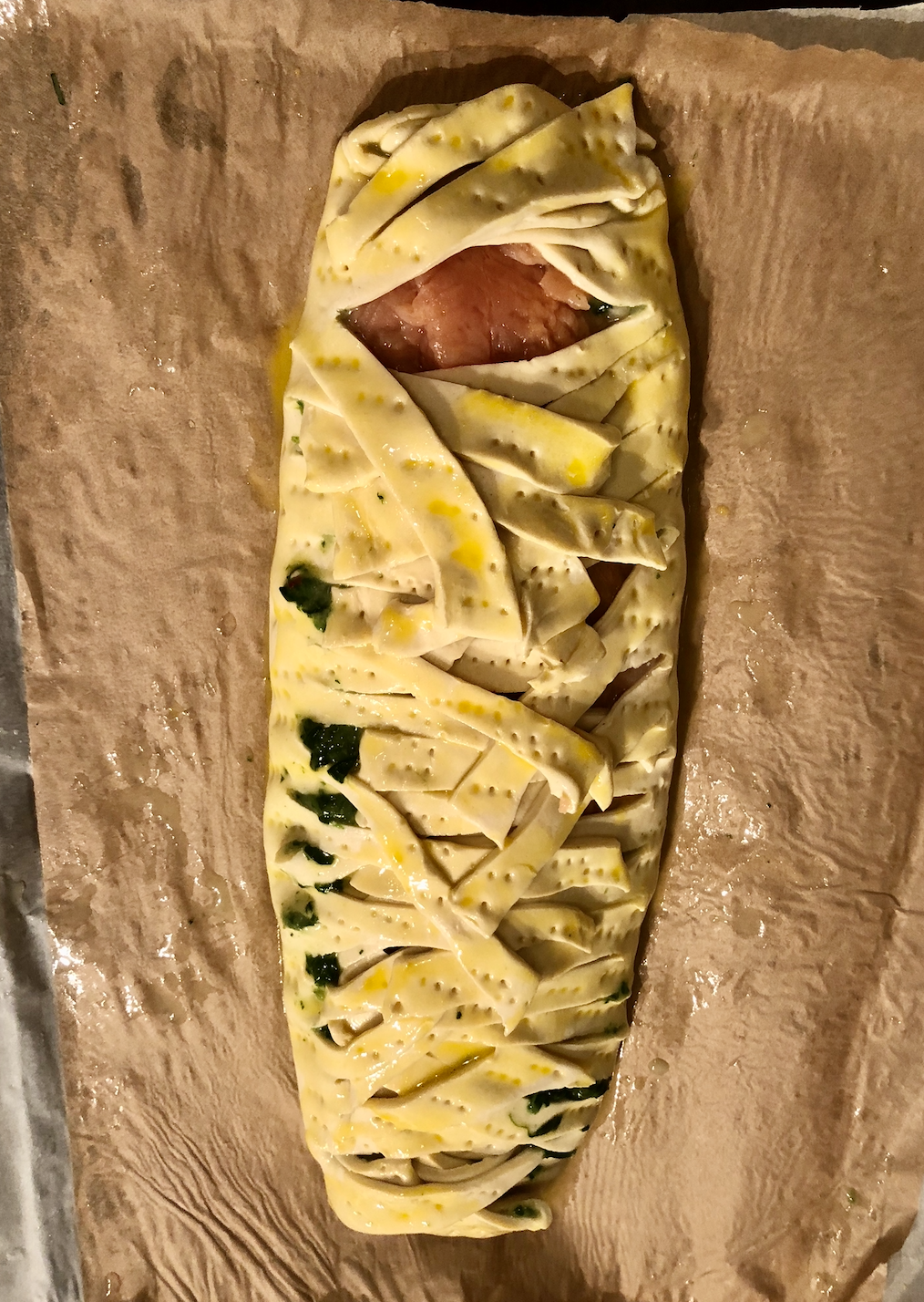 Halloween Mummy Salmon Spinach Puff Pastry